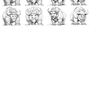 Buffalo/bison Cartoon Fierce Line Art Black and White Bundle 1 55 ...