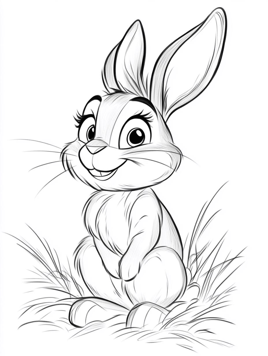 Bunny Cartoon Line Art Black and White Bundle 4 78 Digital Ai Line Art ...