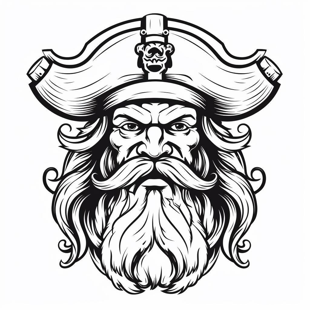 Pirate Head Line Art Black and White Bundle 3 36 Digital Ai Line Art ...