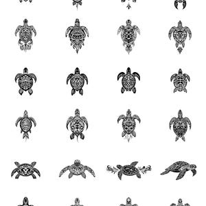 Tribal Polynesian Turtle Designs Black/white Line Art Bundle 2 48 ...