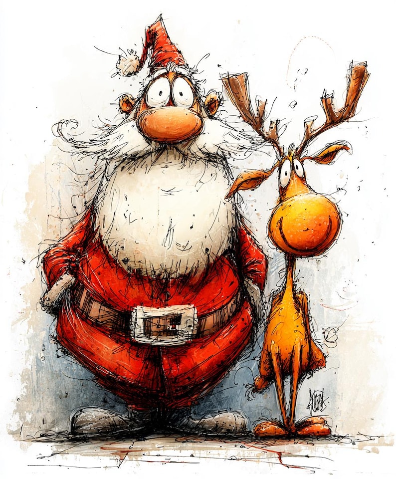 Santa and Rudolf Crazy Cartoon Line Art Color Bundle 1 22 Digital Ai ...