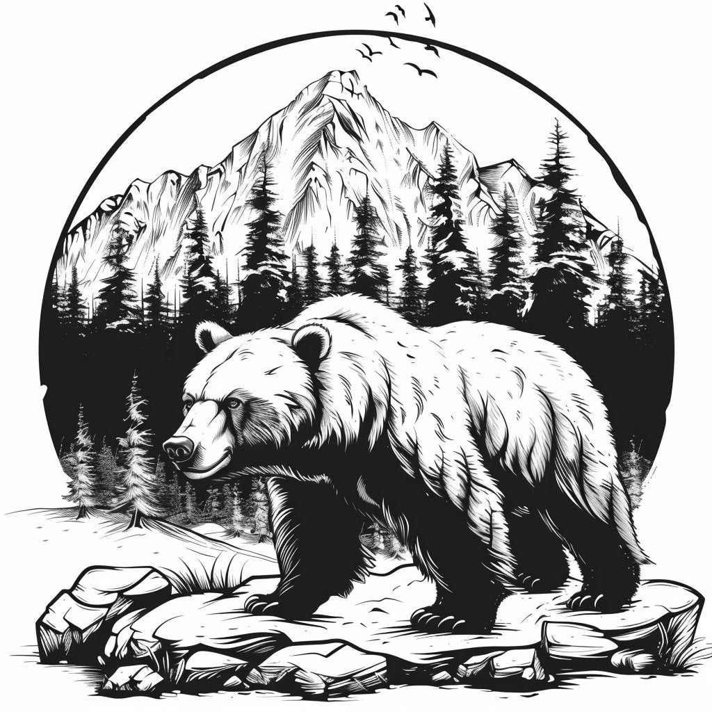 Bear Mountain Scene Illustrations Black and White Bundle 1 36 Digital ...