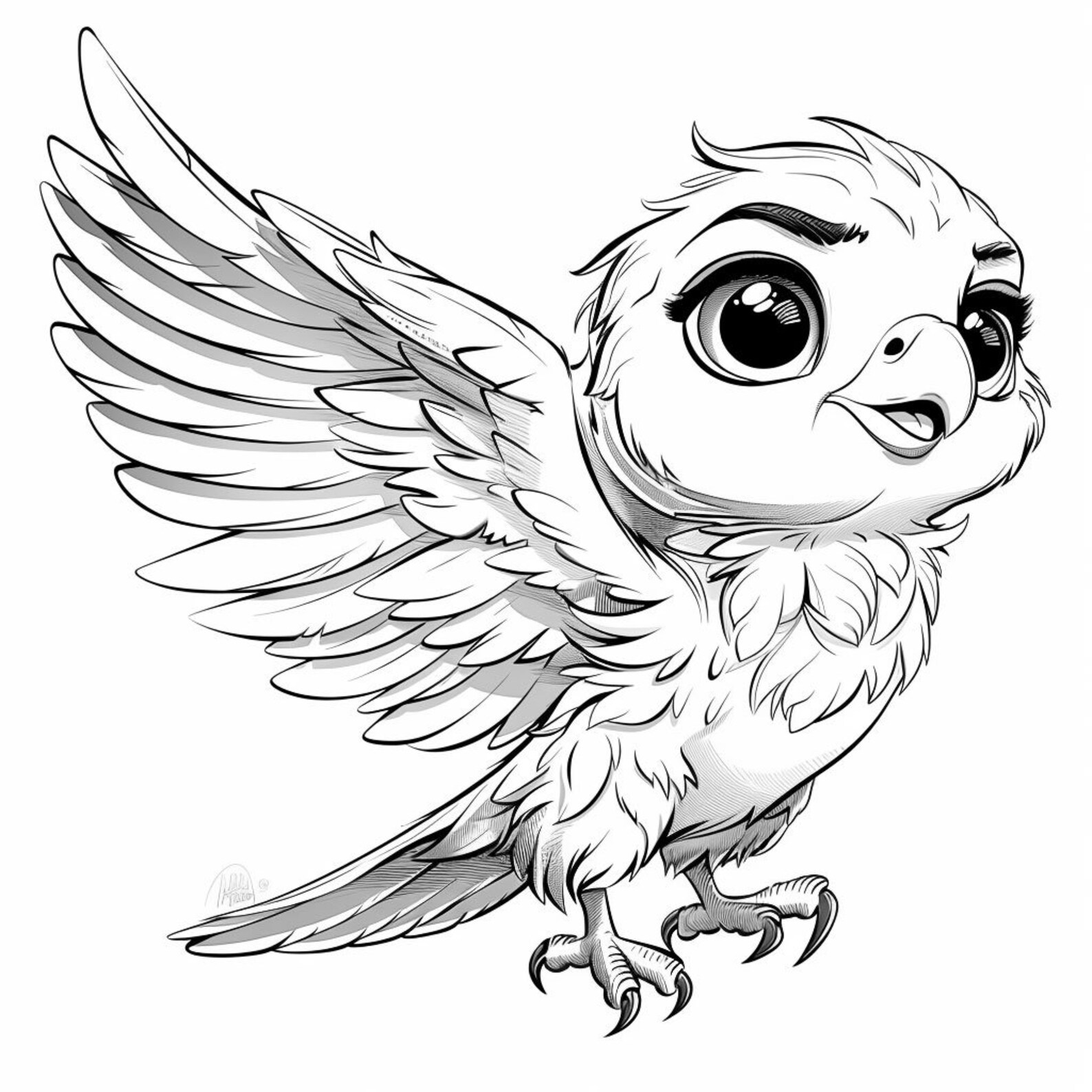 Hawk Cartoon Illustration Black and White Bundle 2 80 Digital Line Art ...