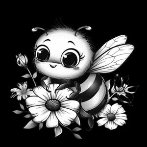 Bees and Flowers Cartoon Black and White Bundle 1 32 Digital Line Art ...