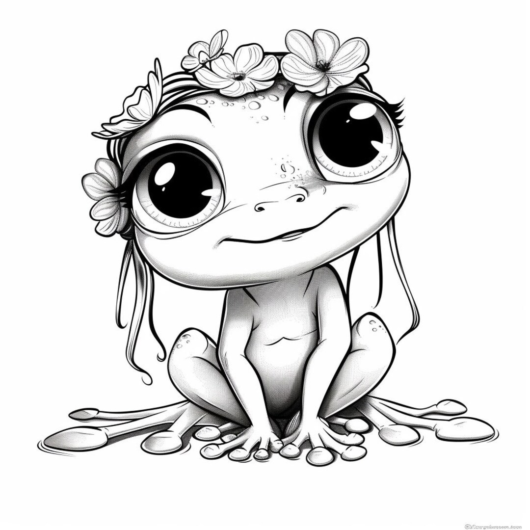 Frogs Feminine Cartoon Black and White Bundle 1 48 Digital Ai Line Art ...