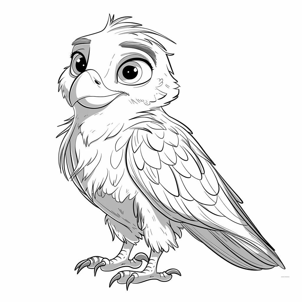 Hawk Cartoon Illustration Black and White Bundle 2 80 Digital Line Art ...