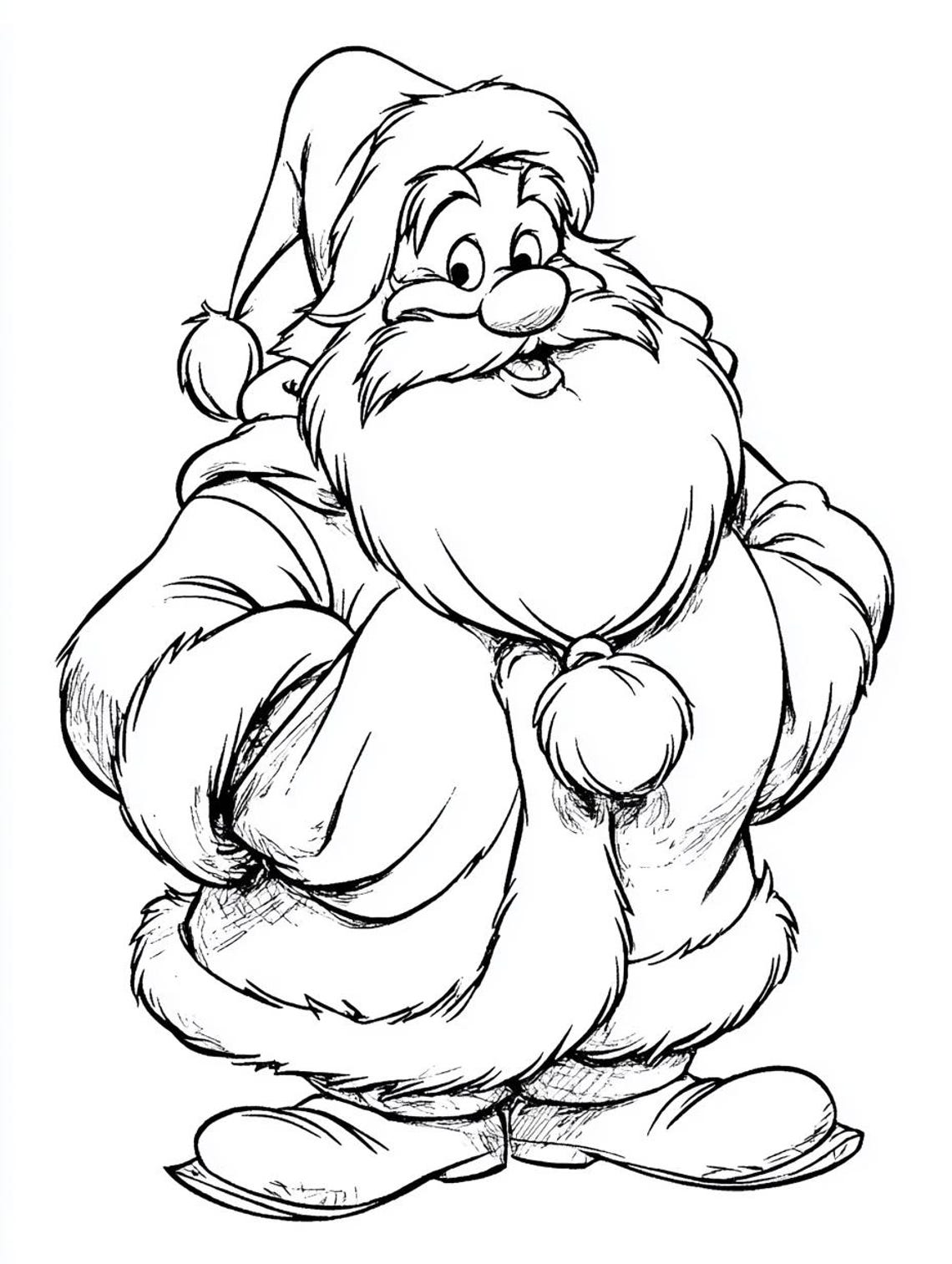 Santa Cartoon Line Art Illustration Black and White Bundle 6 40 Digital ...