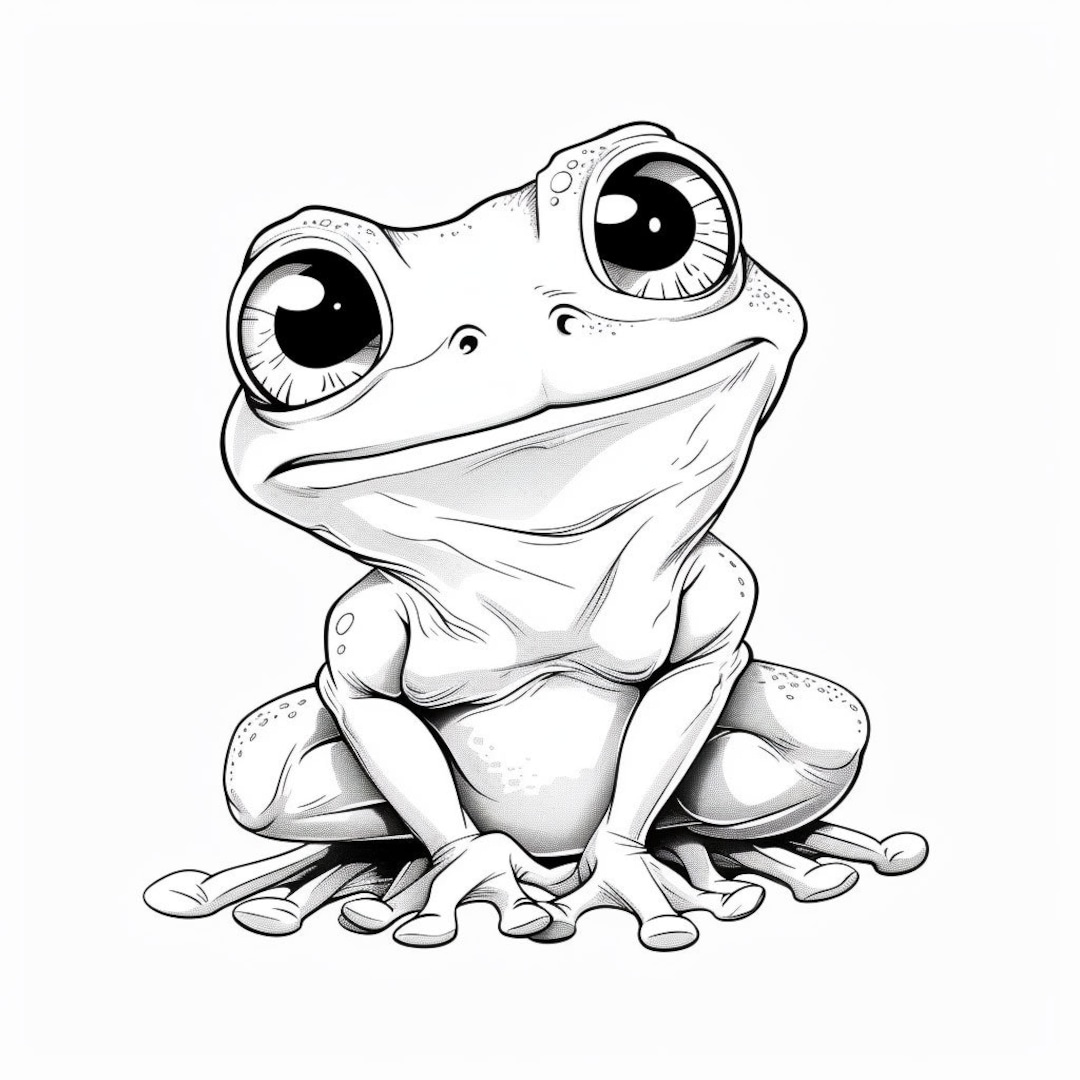 Frog Cartoon Line Art Black and White Bundle 1 50 Digital Ai Line Art ...