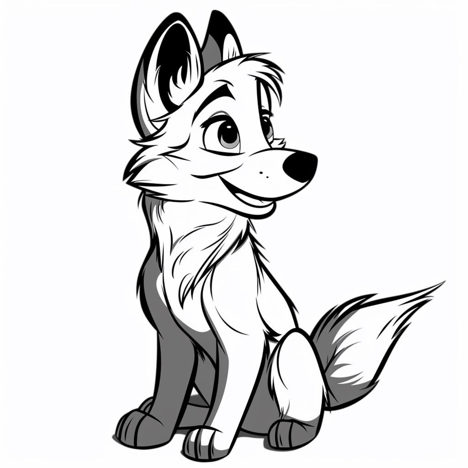 Wolf Cartoon Line Art Black and White Bundle 1 32 Digital Ai Line Art ...