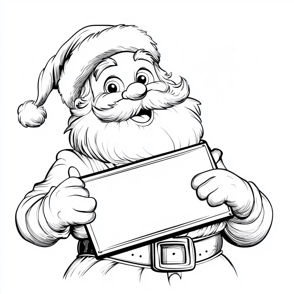 Santa Holding Sign Cartoon Line Art Illustration Black and White Bundle ...