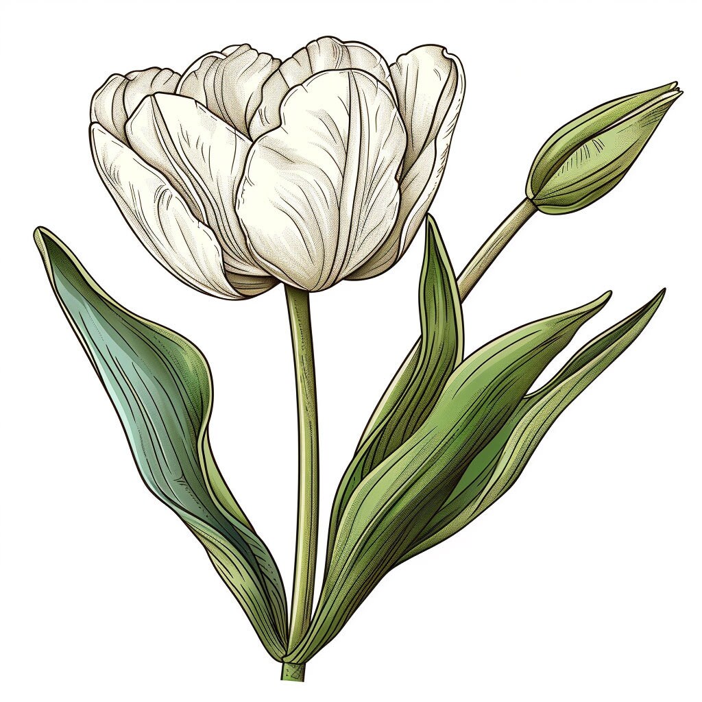 Tulip Blooms Line Art Vivid Color Bundle 2 72 Digital Line Art AI Svg ...