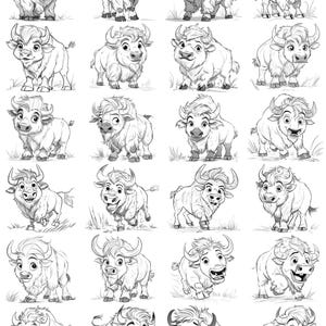 Buffalo/bison Cartoon Line Art Black and White Bundle 3 48 Digital Ai ...
