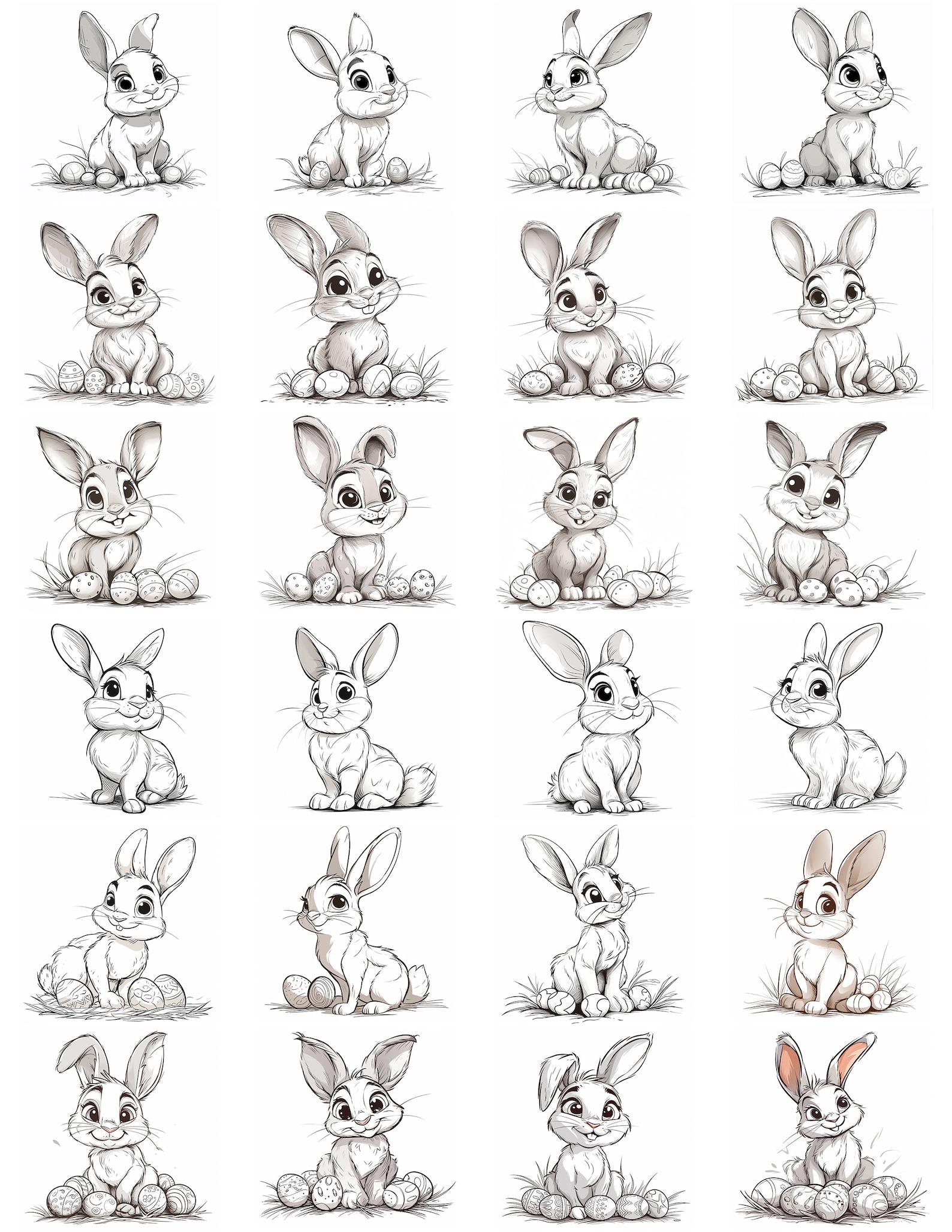 Bunnys of Easter Black and White Bundle 3 80 Digital Line Art Svg-png ...