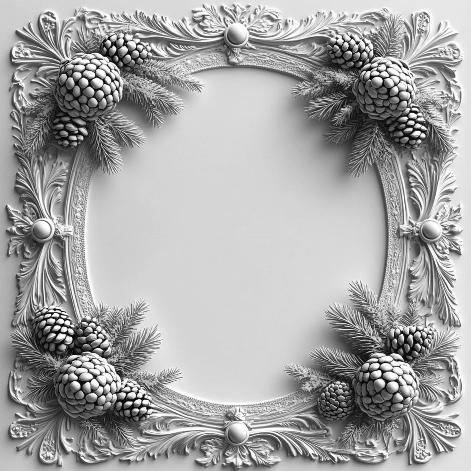 Frame Vintage Pine Cone Bas Relief Greyscale Bundle 2 18 Digital Ai ...