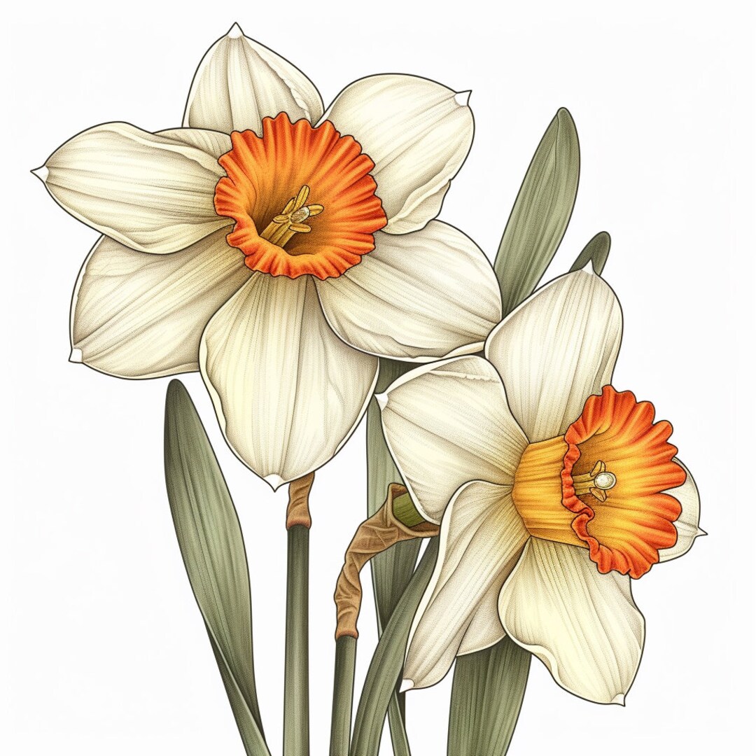 Daffodils Line Art Color Bundle 1 24 Digital Ai Line Art PNG-SVG ...