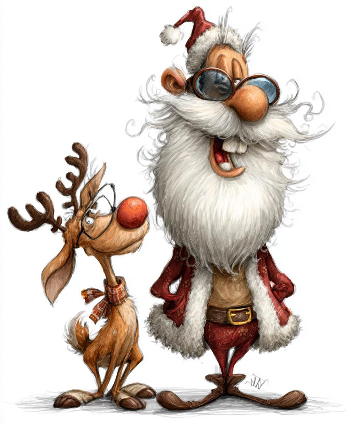 Santa and Rudolf Crazy Cartoon Line Art Color Bundle 2 24 Digital Ai ...