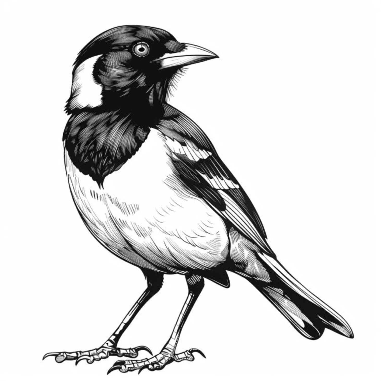 Magpie Realistic Line Art Illustration Black and White Bundle 1 50 ...