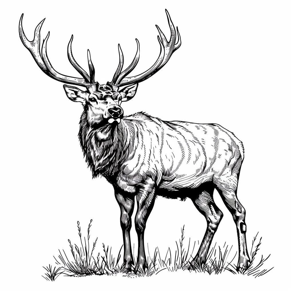 Elk Black and White Line Art Bundle 1 48 Digital Line Art Ai PNG SVG - Etsy