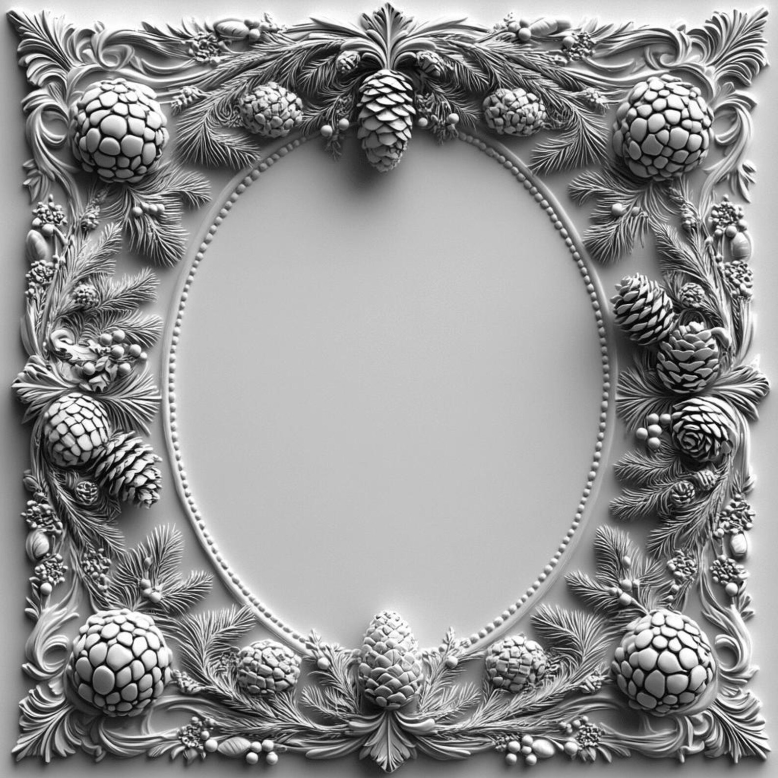 Frame Vintage Pine Cone Bas Relief Greyscale Bundle 2 18 Digital Ai ...