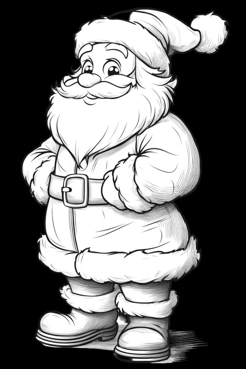 Santa Cartoon Line Art Illustration Black and White Bundle 5 42 Digital ...