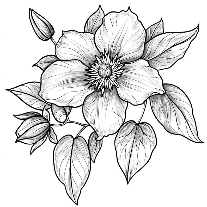 Clematis Blossoms Black/white Line Art Bundle 1 40 Digital Ai Line Art ...