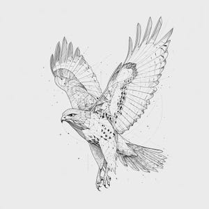 Hawk Line Art Illustration Black and White Bundle 1 24 Digital Ai Line ...