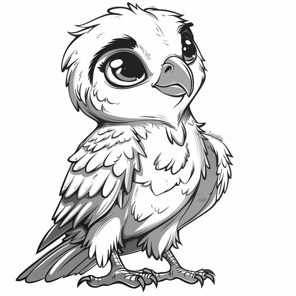 Hawk Cartoon Illustration Black and White Bundle 1 60 Digital Line Ai ...