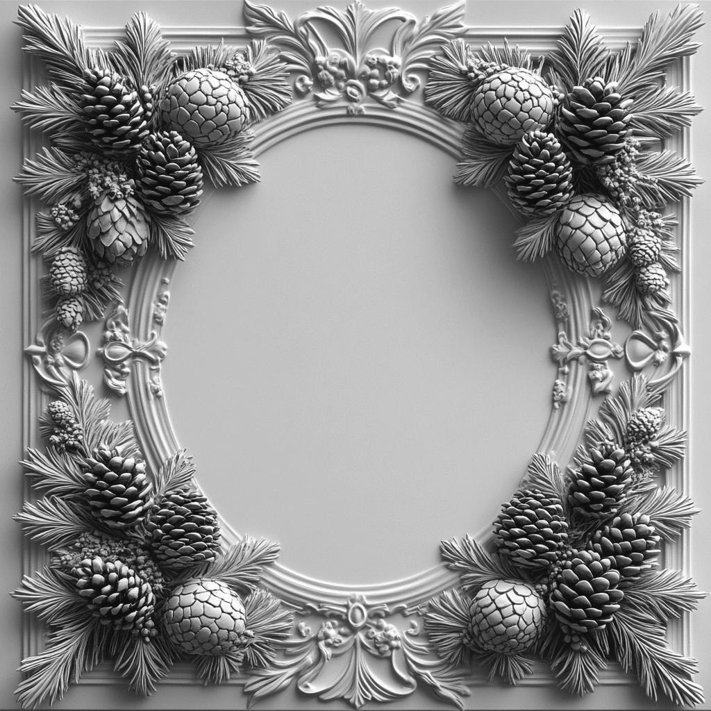 Frame Vintage Pine Cone Bas Relief Greyscale Bundle 2 18 Digital Ai ...