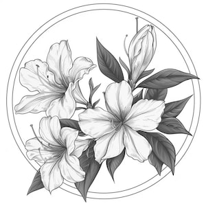 Azaleas Blooms Line Art Black and White Bundle 1 42 Digital Line Art AI ...