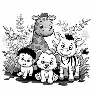 Animal Circus Group Cartoon Black and White Bundle 2 32 Digital Ai Line ...