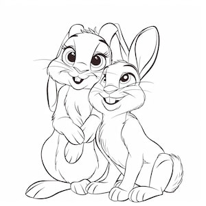 Rabbit and Bunny Cartoon Line Art Bundle 1 42 Digital Ai Line Art PNG ...