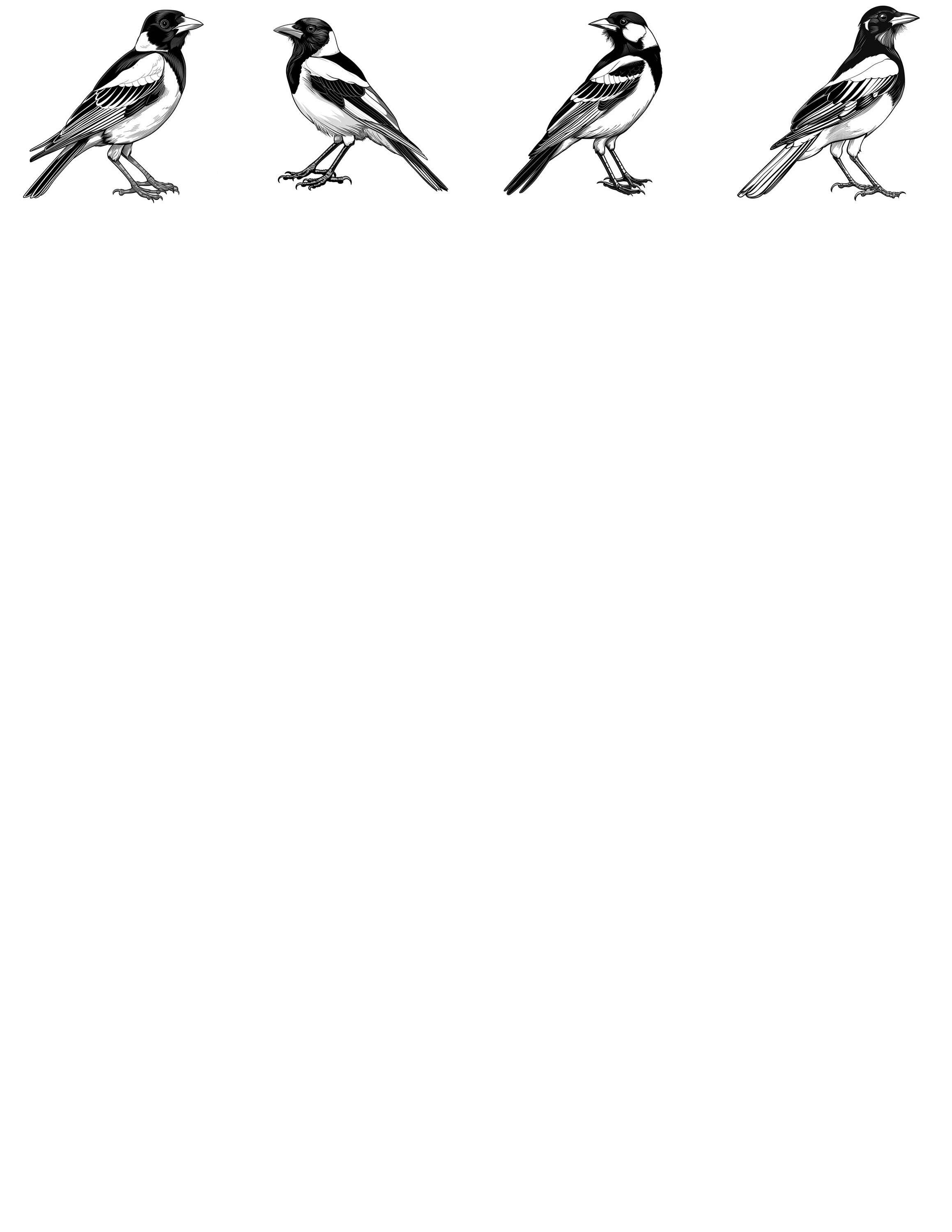 Magpie Realistic Line Art Illustration Black and White Bundle 1 50 ...