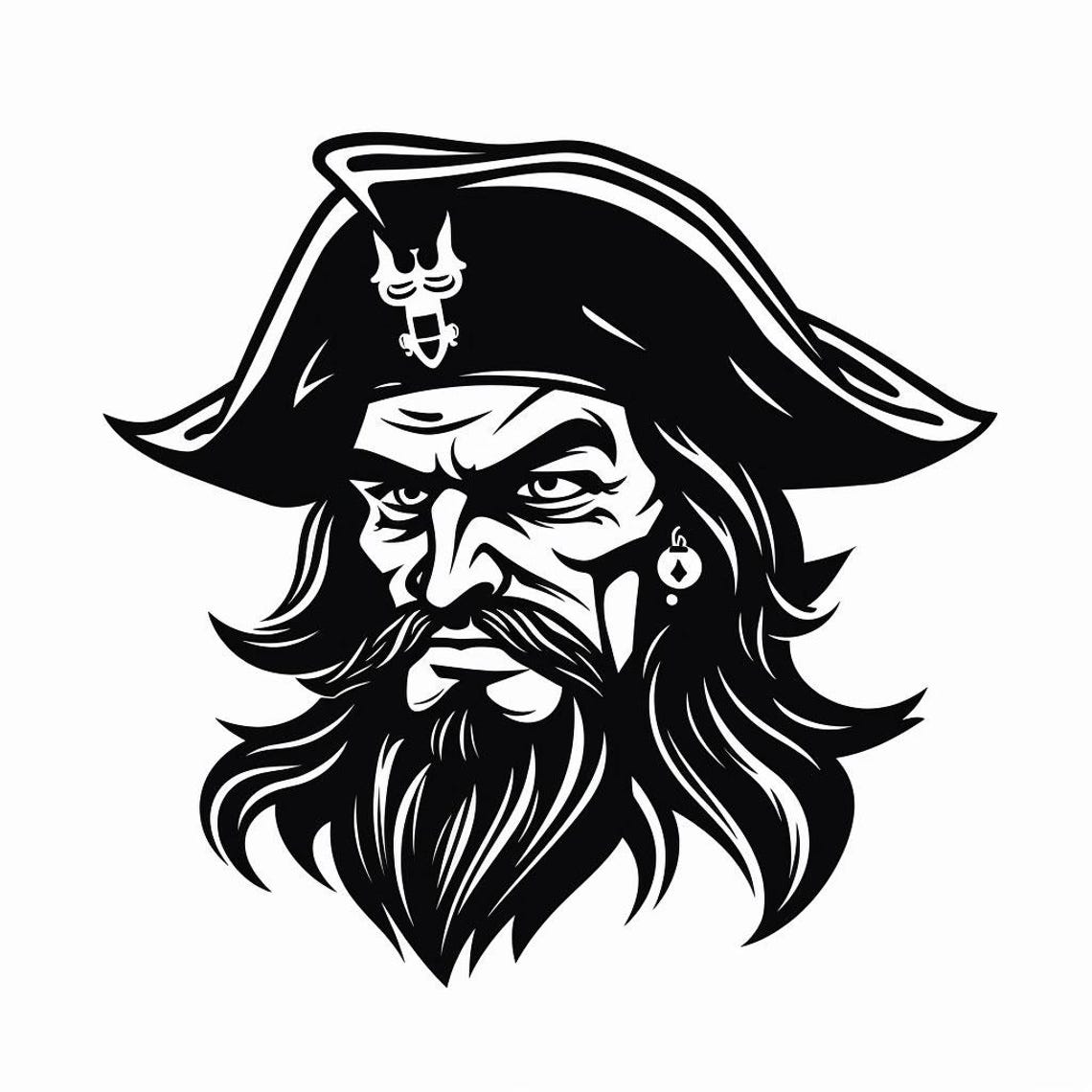 Pirate Head Line Art Black and White Bundle 2 60 Digital Ai Line Art ...