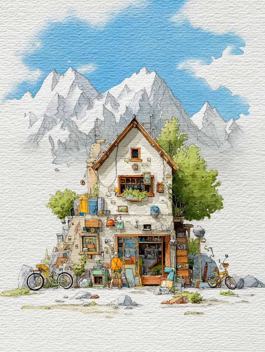Mountain Haus Watercolor Line Art Bundle 1 12 Digital Ai Line Art PNG ...