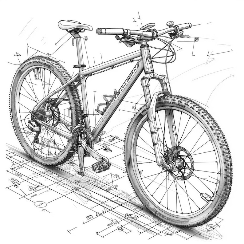 Mountain Bike Line Art Bundle 1 : Technical Drawings, PNG SVG Clipart ...