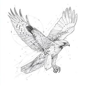 Hawk Line Art Illustration Black and White Bundle 1 24 Digital Ai Line ...