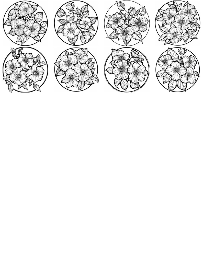 Spring Flower Mandala Line Art Black and White Bundle 1 100 Digital ...