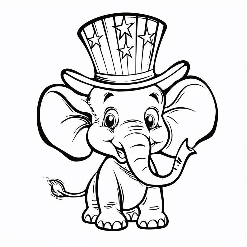Elephant 4th of July Cartoon Bundle 1 60 Digital Line Ai Art PNG SVG ...