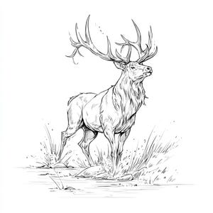 Elk Line Art Black and White Bundle 6 32 Digital Ai Images PNG SVG ...