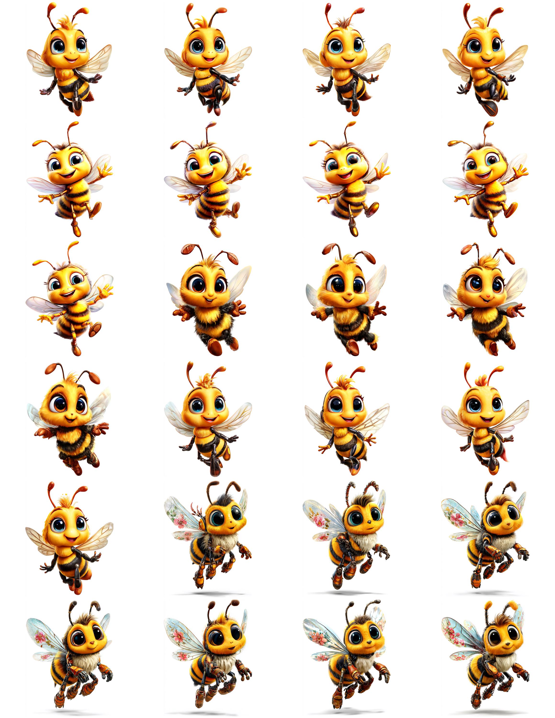 Bees Bumble Cartoon Color Bundle 1 24 Digital Ai Line Art PNG-SVG ...