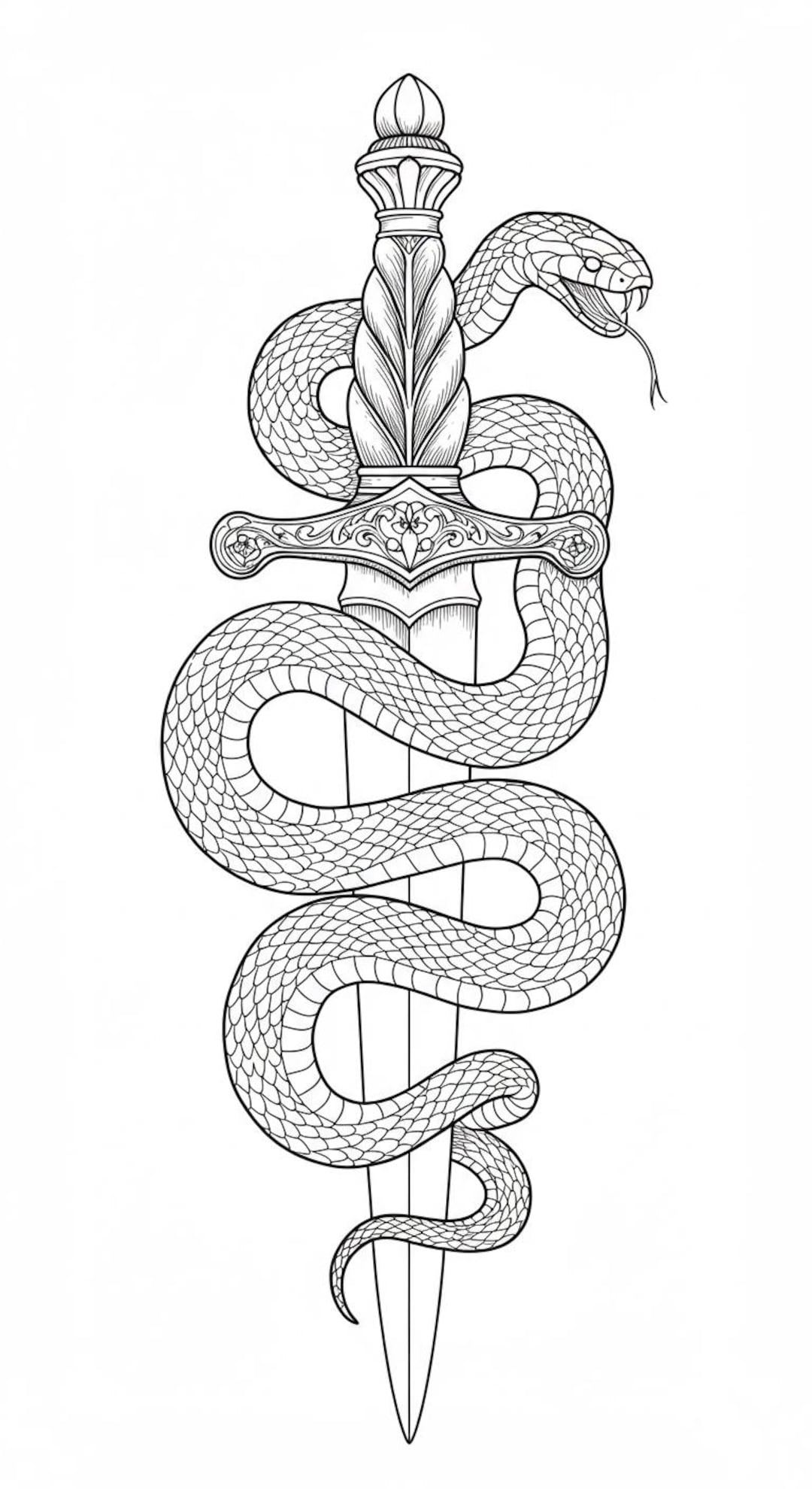 Snake With Sword Black and White Bundle 1 32 Digital Ai Line Art PNG ...