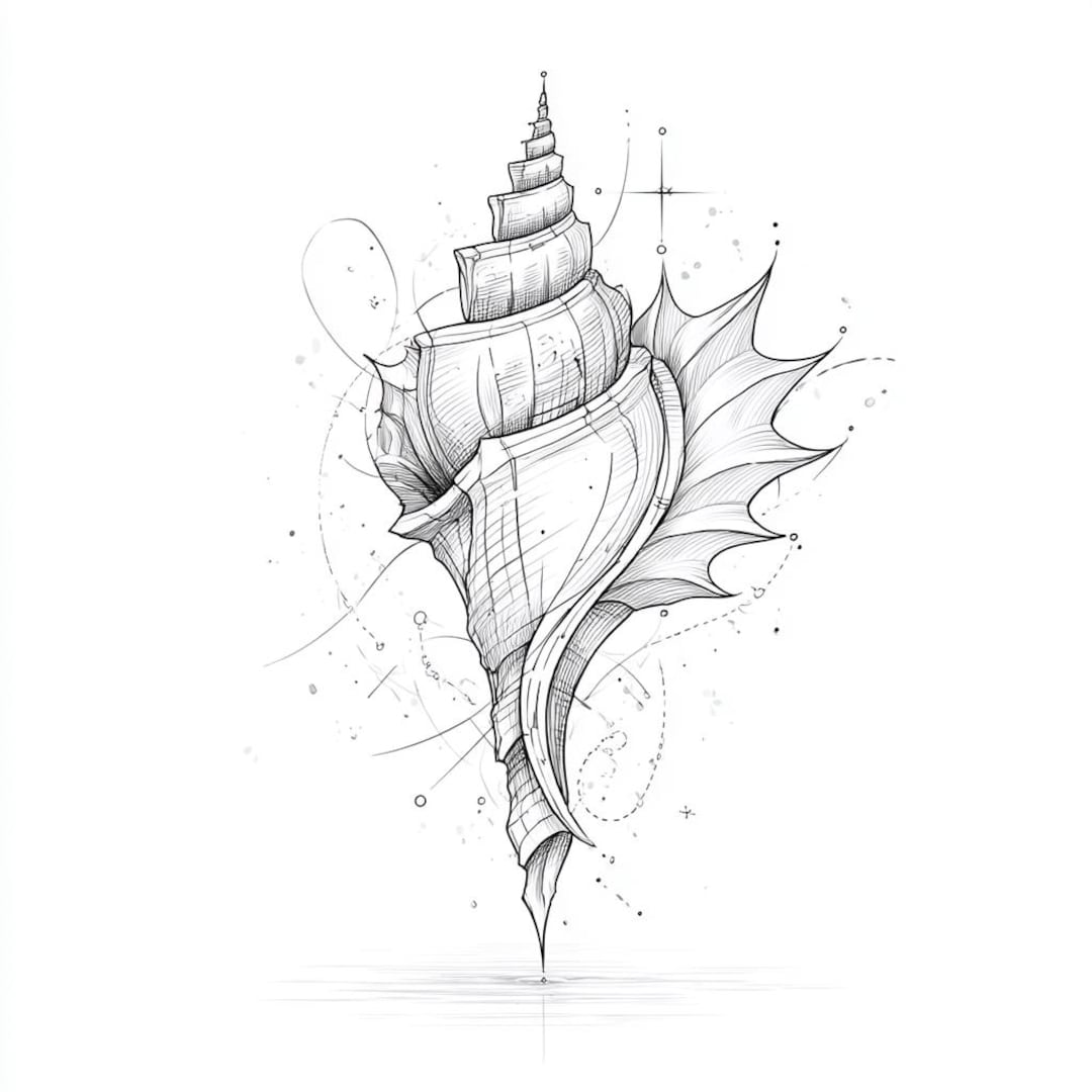 Shell Conical Black and White Bundle 1 32 Digital Ai Line Art PNG-SVG ...