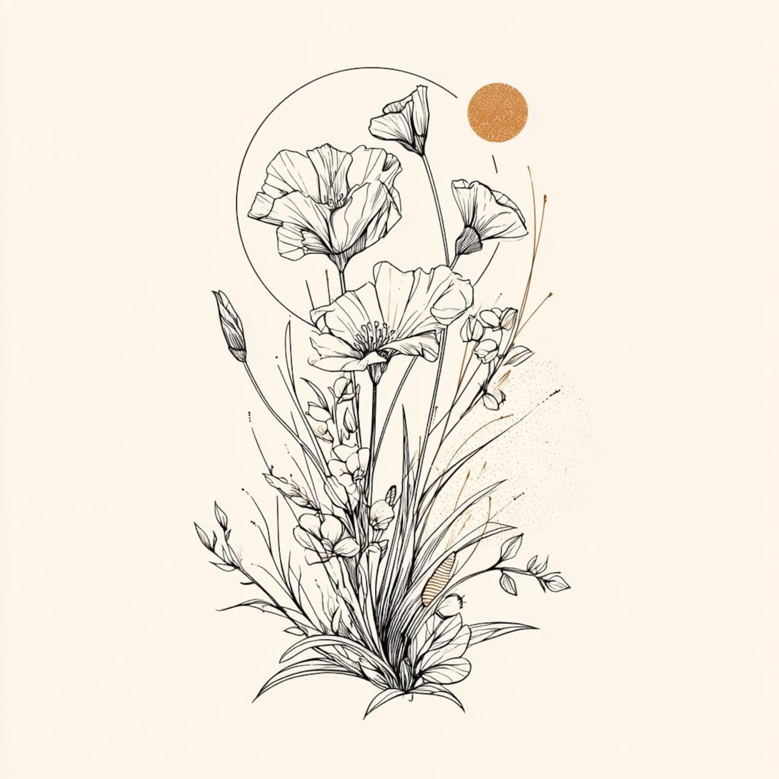 Spring Flowers Line Art Black and White-color Bundle 1 24 Digital Line ...