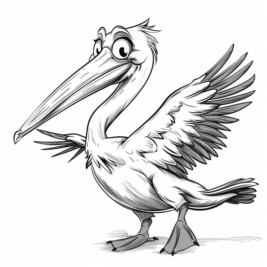 Pelican Cartoon Illustration Black and White Bundle 2 54 Digital Line ...