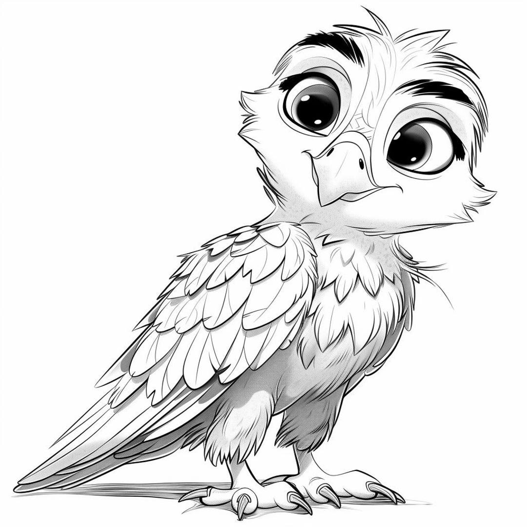 Hawk Cartoon Illustration Black and White Bundle 2 60 Digital Ai Line ...