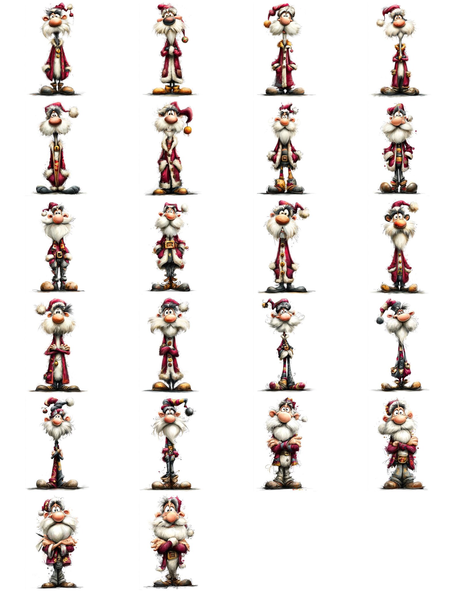 Santa Crazy Cartoon Line Art Color Bundle 4 22 Digital Ai Line Art PNG ...