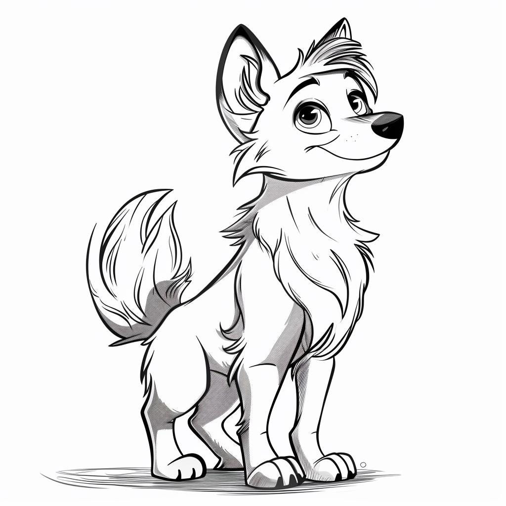 Wolf Cartoon Line Art Black and White Bundle 1 32 Digital Ai Line Art ...