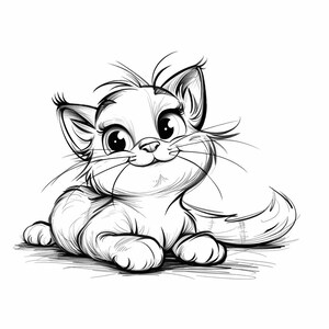Cat/kitten Cartoon Line Art Black and White Bundle 4 65 Digital Line ...