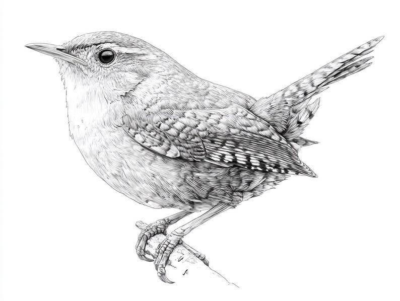 House Wren Line Art Bundle: 26 Black and White Illustrations (SVG, PNG ...