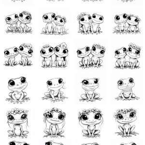 Frogs Feminine Cartoon Black and White Bundle 1 100 Digital Line Art Ai ...
